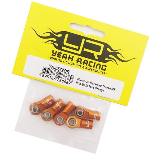 LEFT HAND THREAD Orange Alloy 3mm Rod Ends for 1:10 RC Rock Crawler or ...
